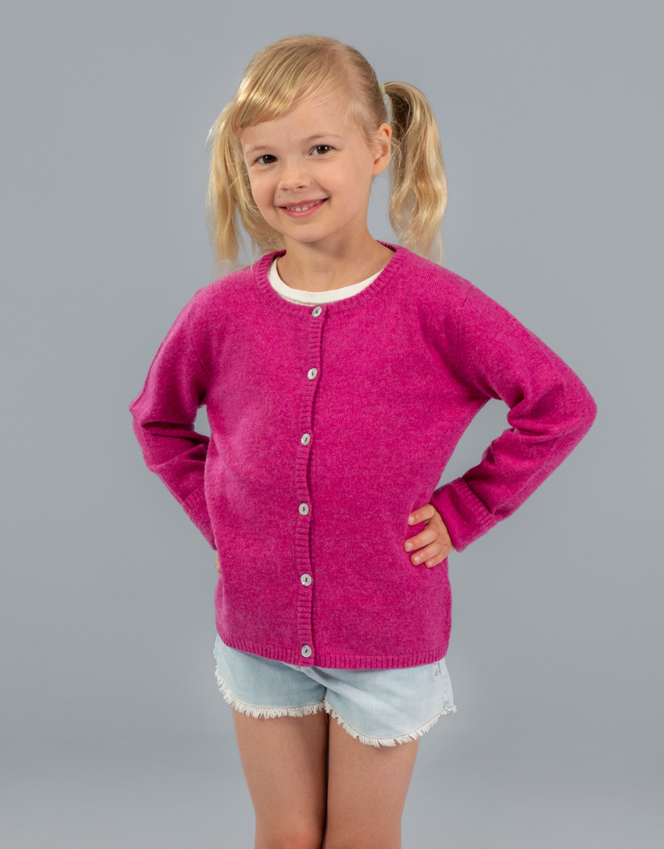 Classic Girls Crew Neck Cashmere Cardigan in Berry – Feine Cashmere