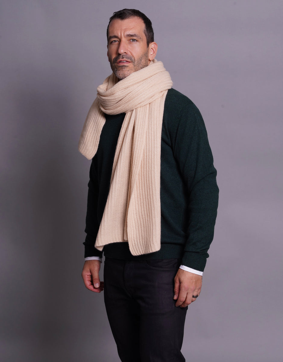 Thick Ribbed Cashmere Scarf in Sand – Feine Cashmere