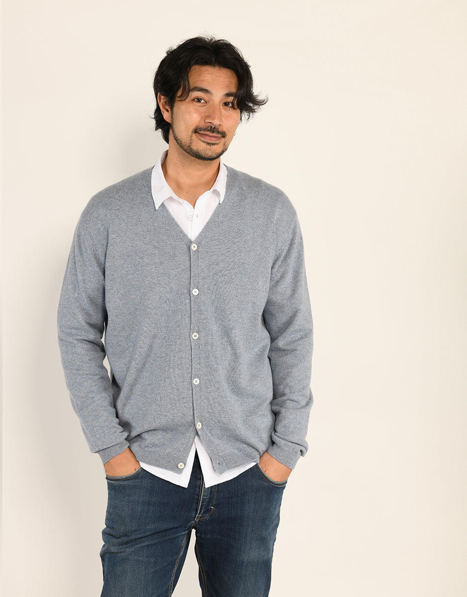 Classic Men's Cardigan in Grey Marl – Feine Cashmere